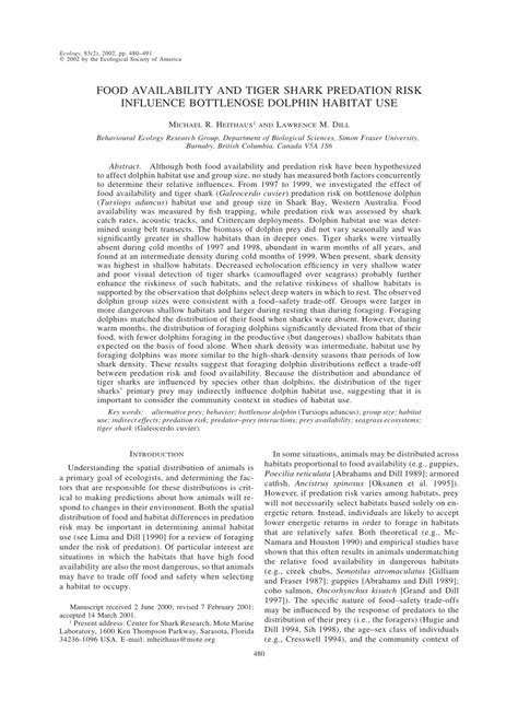 Pdf Food Availability And Predation Risk Influence Bottlenose Dolphin Habitat Use