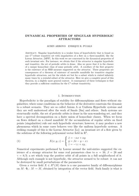 Pdf Dynamical Properties Of Singular Hyperbolic Attractors