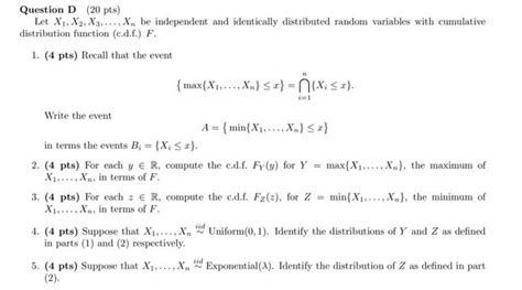 solved question d 20 pts let x1 x2 x3 … xn be independent