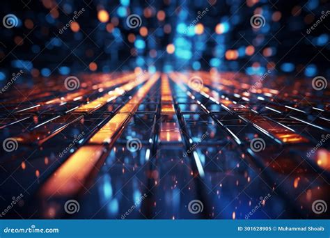 Transformed Data Flow Futuristic Technology Tunnel With Shimmering Metallic Finish Stock