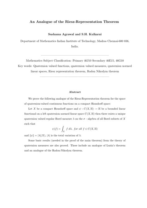 Pdf An Analogue Of The Riesz Representation Theorem
