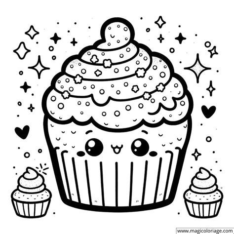 Kawaii Glitter Cupcake Coloring Page
