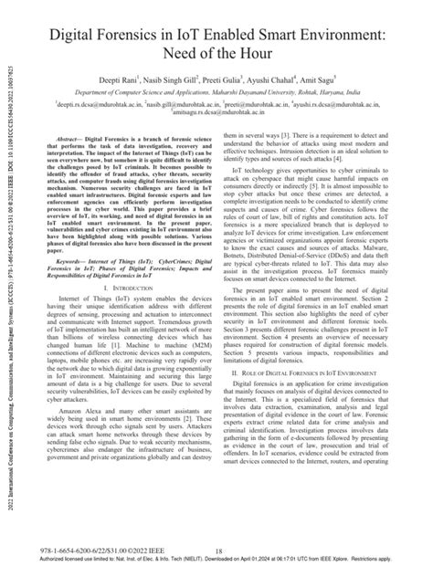 Digital Forensics In Iot Enabled Smart Environment Need Of The Hour Pdf Internet Of Things
