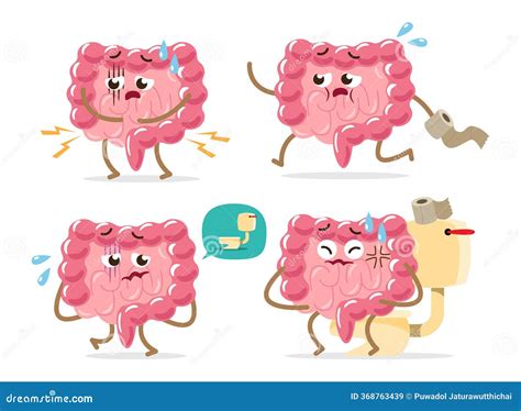 Collection Of Intestine Cartoon Characters Have Diarrhea Vector