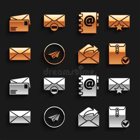 set paper plane envelope with star and check mark outgoing mail