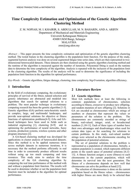 Pdf Time Complexity Estimation And Optimisation Of The Genetic