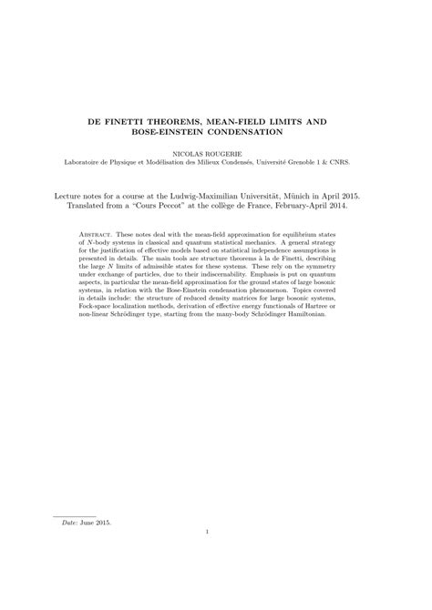 Pdf De Finetti Theorems Mean Field Limits And Bose Einstein Condensation