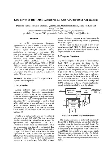 pdf low power 10 bit 1ms s asynchronous sar adc for rssi applications