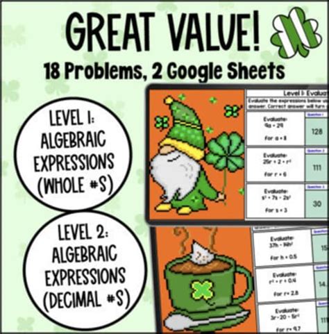 Evaluating Algebraic Expressions Substitution Digital Pixel Art Spring