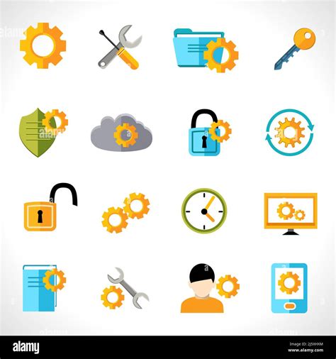 Mobile Phone Computer Account Settings Flat Icons Set Isolated Vector Illustration Stock Vector