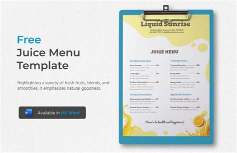Hotel Menu Template In Word Download