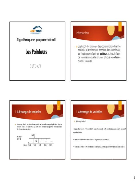 les pointeurs pdf pointeur programmation variable informatique