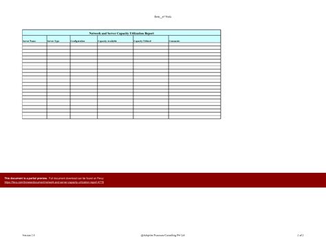 Network And Server Capacity Utilization Report Template Excel Xls