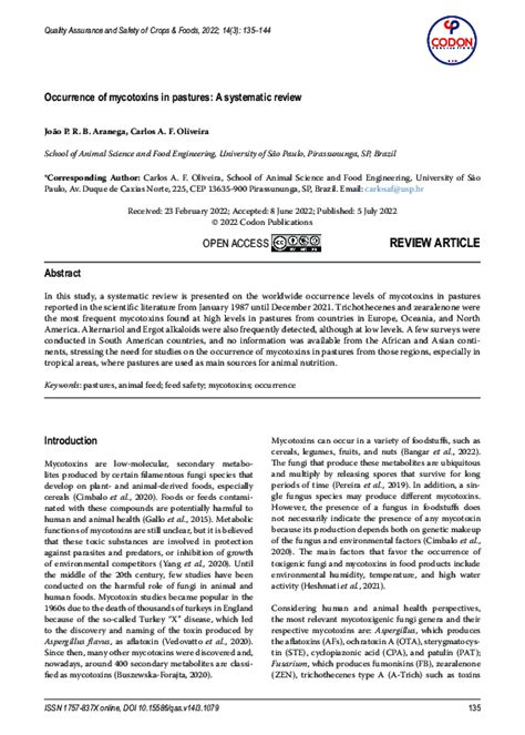 Pdf Occurrence Of Mycotoxins In Pastures A Systematic Review
