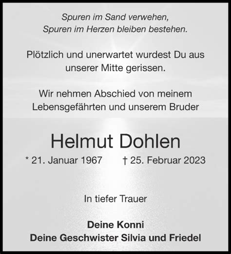 Traueranzeigen Von Helmut Dohlen Aachen Gedenkt