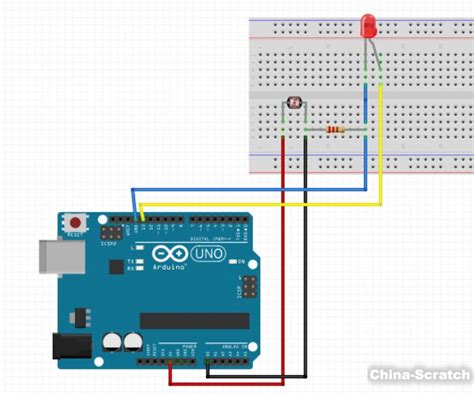 基于arduino ldr光敏电阻实现灯随环境亮度自动开关 tescratch 少儿编程网