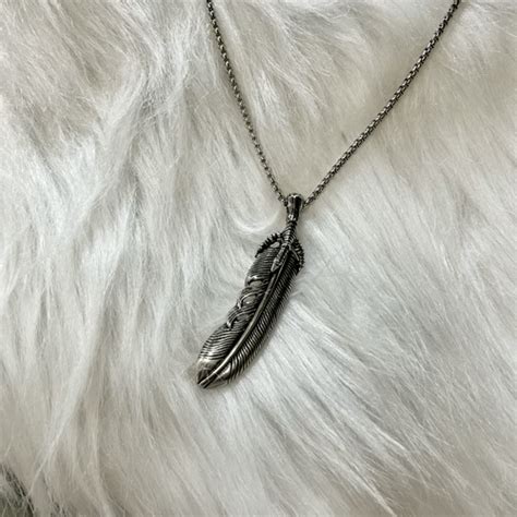 [자체제작][unisex]볼드 깃털 체인 스트릿 써지컬 스틸 목걸이 Bold Feather Chain Necklace 에이블리