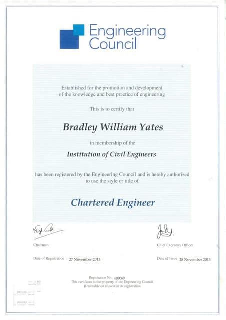 Engineering Council Uk Institution Of Civil Engineers Uk Chartered Engineer Certificate 2013