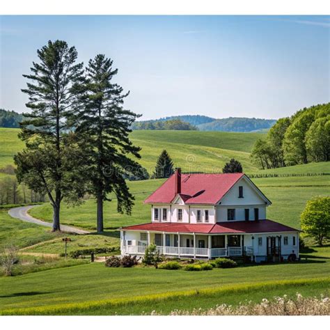 Traditional Farmhouse In Usa Panorama Stock Illustration Illustration