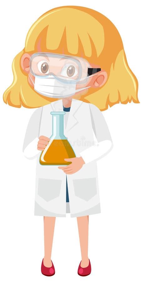 Girl In Scientist Costume Holding Science Objects Isolated On White Background Stock Vector