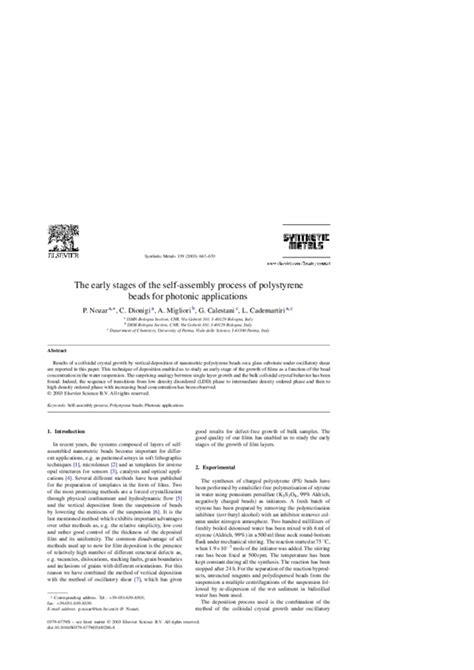 Pdf The Early Stages Of The Self Assembly Process Of Polystyrene