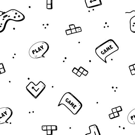 Retro Vibe Doodle Pattern Video Game Hand Drawn Doodle Seamless Pattern Tetris Console Dialog