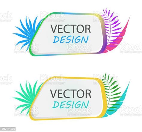 종 려를 가진 벡터 배너 나뭇잎 열 대 배너의 디자인입니다 종 려를 가진 텍스트 프레임 나뭇잎 배너에 대 한 벡터 프레임입니다 0명에 대한 스톡 벡터 아트 및 기타 이미지