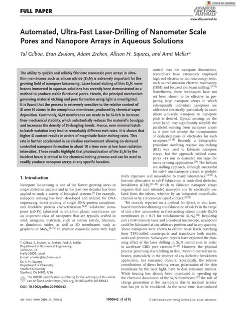 Adv Funct Materials 2019 Gilboa Laser Drilling Pdf Laser