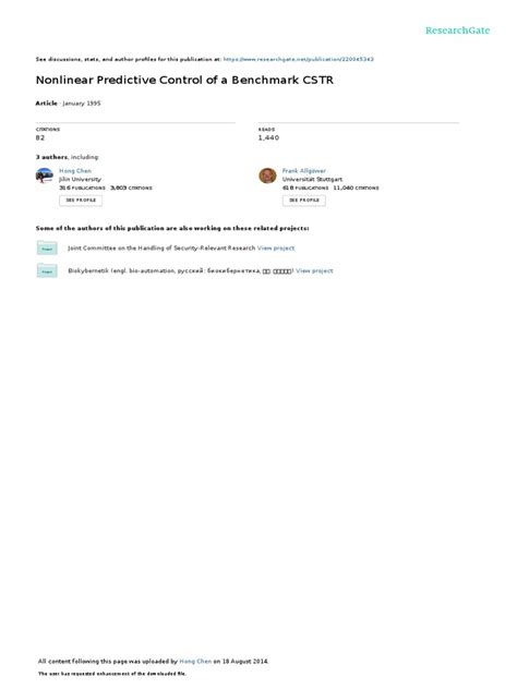Nonlinear Predictive Control Of A Benchmark Cstr Pdf Analysis Systems Science