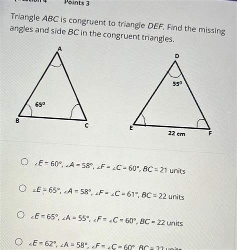 [answered] triangle abc is congruent to triangle def find the missing