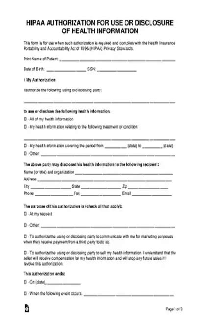 Hipaa Authorization For Use Or Disclosure Of Health Information Pdfsimpli