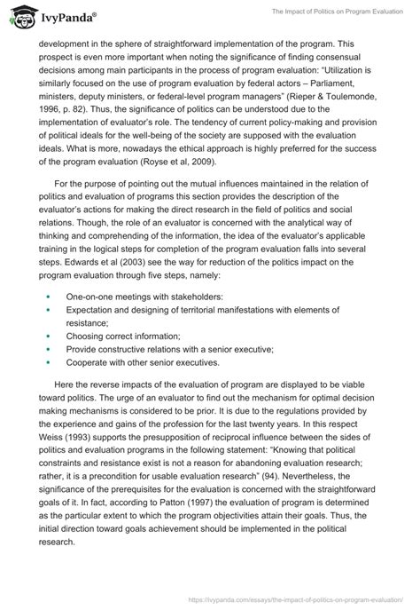 The Impact Of Politics On Program Evaluation 1377 Words Research Paper Example