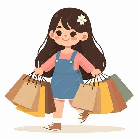 Premium Vector A Cartoon Illustration Of A Girl Carrying Shopping Bags