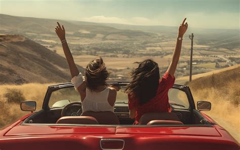 Premium Ai Image Two Girls In A Car With Their Hands Up Driving At Summer