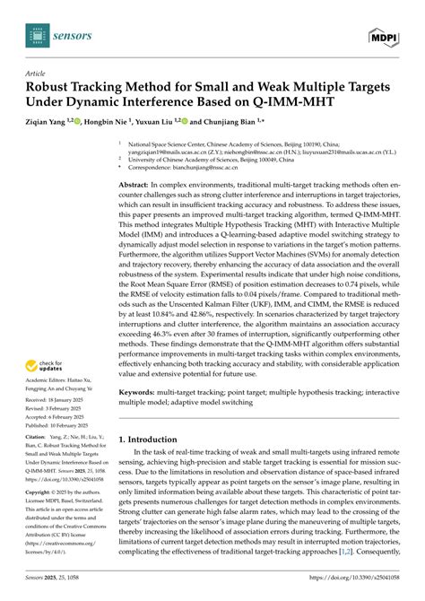 Pdf Robust Tracking Method For Small And Weak Multiple Targets Under Dynamic Interference