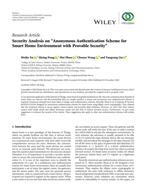 Pdf Security Analysis On Anonymous Authentication Scheme For Smart Home Environment With