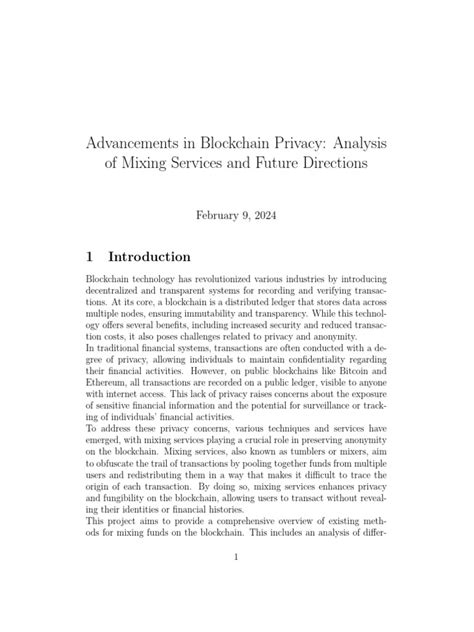 Advancements In Blockchain Privacy Analysis Of Mixing Services And Future Directions Pdf