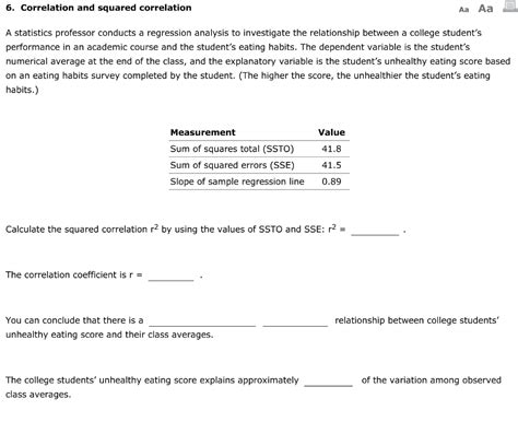 Solved Correlation And Squared Correlation A Statistics Chegg