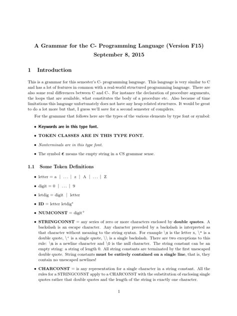 C Grammar Pdf Array Data Type Subroutine