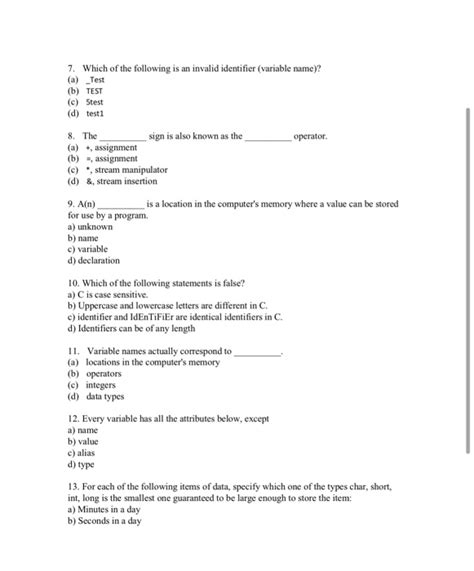Solved 7 Which Of The Following Is An Invalid Identifier