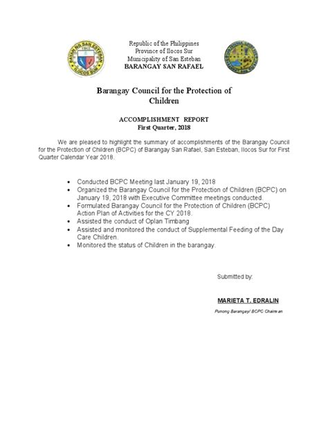 Bcpc Accomplishment Report Pdf