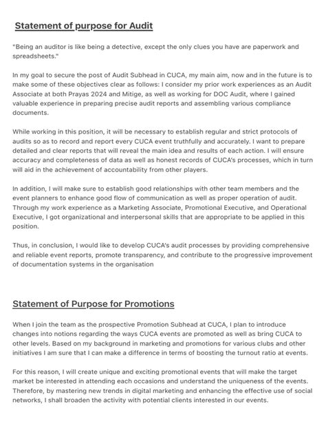 Statement Of Purpose For Audit Pdf Audit Business
