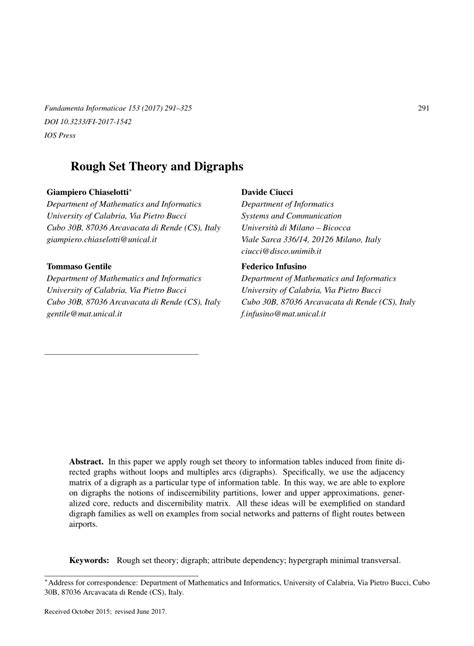 Pdf Rough Set Theory And Digraphs