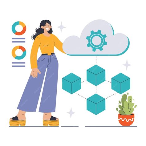 premium vector cloud containerization concept woman presenting