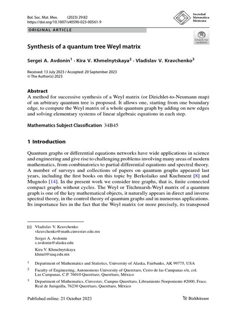 synthesis of a quantum tree weyl matrix pdf matrix mathematics