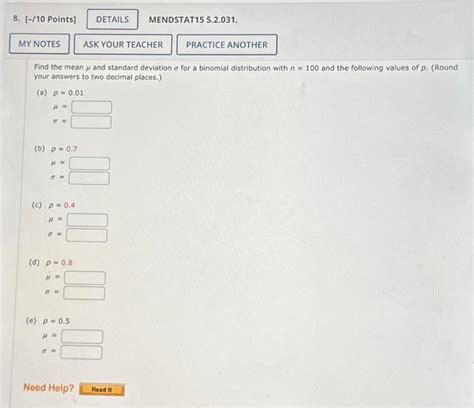 Solved Find the mean μ and standard deviation σ for a Chegg
