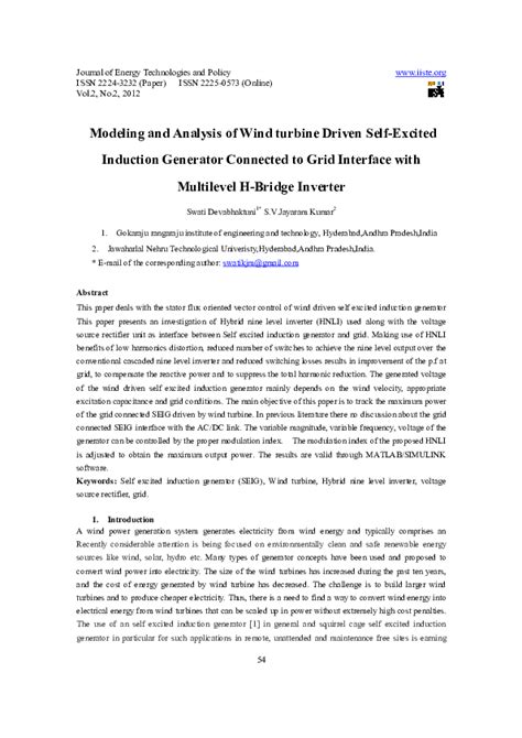 Pdf 11 [54 65] Modeling And Analysis Of Wind Turbine Driven Self Excited Induction Generator