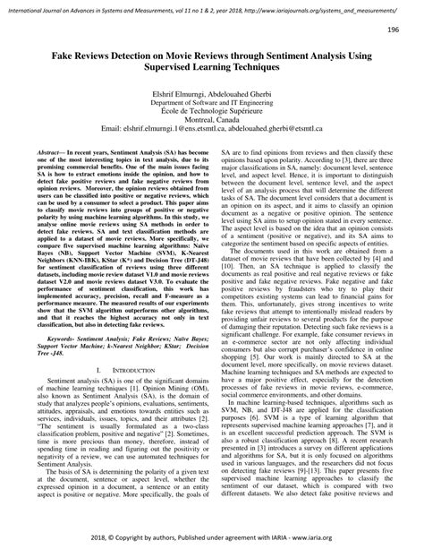 pdf fake reviews detection on movie reviews through sentiment analysis using supervised
