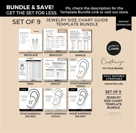 Ring Size Chart Template Editable Printable Jewelry Accessory Rings Size Guide Card Custom Canva