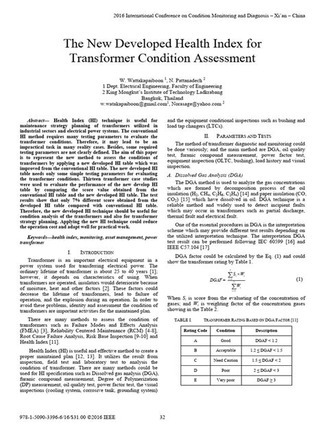 the new developed health index for transformer condition assessment